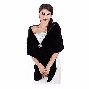 Aukmla Faux Fur Shawl Wedding Fur Wraps and Shawls Bridal Fur Stole Winter Cape Shrug for Brides and Bridesmaids (Black)