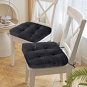 Big Hippo Chair Pads Square Chair Cushion with Ties Soft Thicken Seat Pads Cushion Pillow for Office,Home or Car Sitting 17" x 17"(Black)