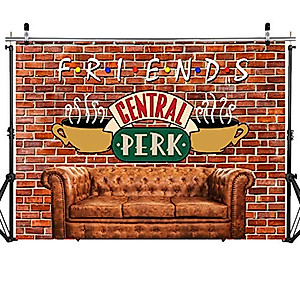 SJOLOON Friends Central Perk Theme Backdrop Red Brick Wall Retro Pub Sofa and Coffee for 80s 90s Friends Birthday Party Decoration Portraits Photoshoot 11840(7x5FT)