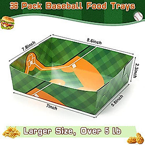 36 Pack Baseball Party Favors 5 lb Baseball Plates Food Trays Nacho Boats Large Paper Food Boats Nacho Trays Disposable Serving Snack Tray for Food, Baseball Themed Birthday Decorations