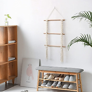 Ochine Macrame Wall Hanging Shelf Wall Towel Racks Boho 3 Tier Handmade Floating Shelves Toilet Paper Display Rack Farmhouse Towel Holder Plant Decor Shelf for Bathroom Kitchen Home Decor