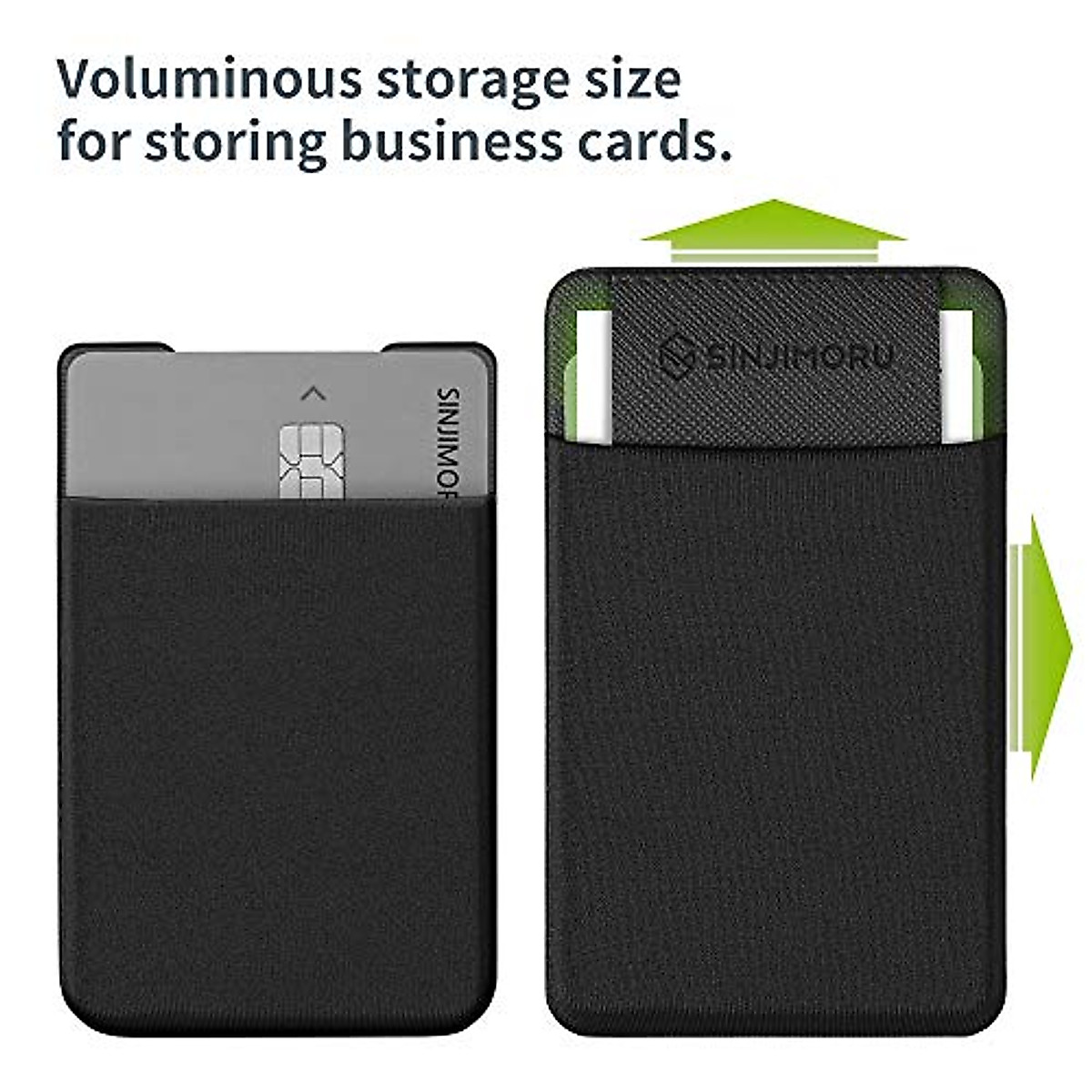 Sinjimoru Business Card Holder for Back of Phone, Reusable iPhone Stick on Wallet, Credit Card Holder for Smartphone. Sinji Pouch L-Flap Black