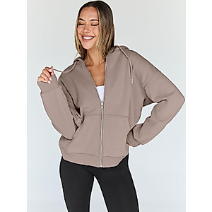 Trendy Queen Womens Zip Up Hoodies Oversized Sweatshirts Fall Fashion Outfits Casual Jackets 2025 Winter Clothes Nutmeg M