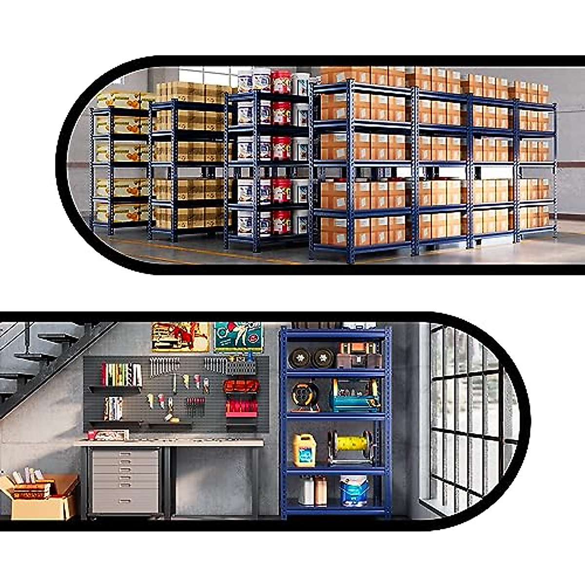 REIBII 72" Garage Shelving Heavy Duty Garage Storage Shelves Load 1700LBS Adjustable Heavy Duty Shelving 5 Tier Metal Shelving for Storage Industrial Shelving 31.9" W x 17.1" D x 72" H Blue 2 Pack