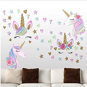 VISCAL 3 Sheets Unicorn Wall Decals Removable Wall Decor Vinyl Stickers Mural Home Decor Bedroom Nursery Birthday Party Christmas Gift for Girls Kids