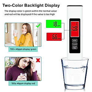 TDS Meter Digital Water Quality Tester,EC Meter & Temperature Meter 4 in 1,for Ro-Rodi System Drinking Water,Water Quality Tester 0-9990 PPM Measuring Range,1 PPM Increments（White）