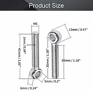 MroMax 4Pcs M6 x 35mm Swing Lifting Bolt, 304 Stainless Steel Metric Full Thread Machinery Shoulder Swing Lifting Eye Bolt for Home Renovation, Pipeline Gate Valves Fasteners