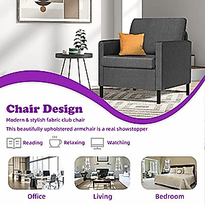 TYBOATLE Modern Upholstered Linen Fabric Accent Arm Chair Set of 2, Living Room Single Sofa Chairs w/Metal Legs, Reading Lounge Armchair for Small Spaces, Apartment, Bedroom, Office (Dark Gray)