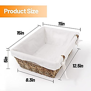 SITANES Seagrass Baskets for Organizing - 2Pcs Wicker Storage Basket with Lids & Liner - Woven Baskets Storage Baskets for Shelves with Black Labels Clips & White Marker 15" x 11" x 5"
