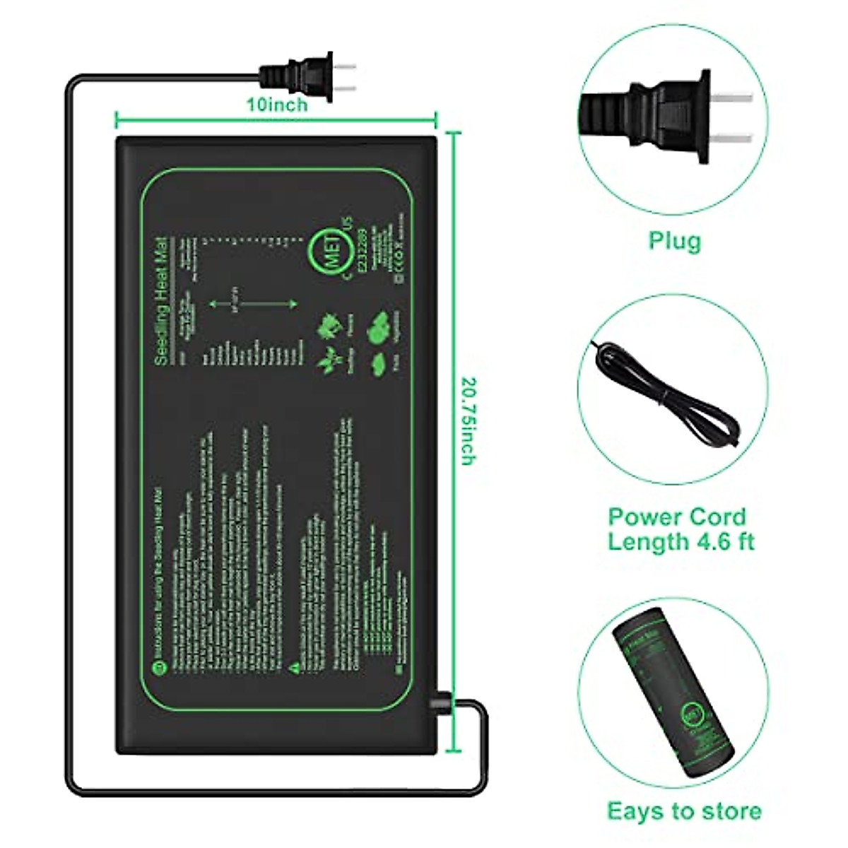 1 Pack 21W Seedling Heat Mat for Seed Starting,10" x 20.75" Waterproof Heating Pad for Indoor Plants Germination(M)