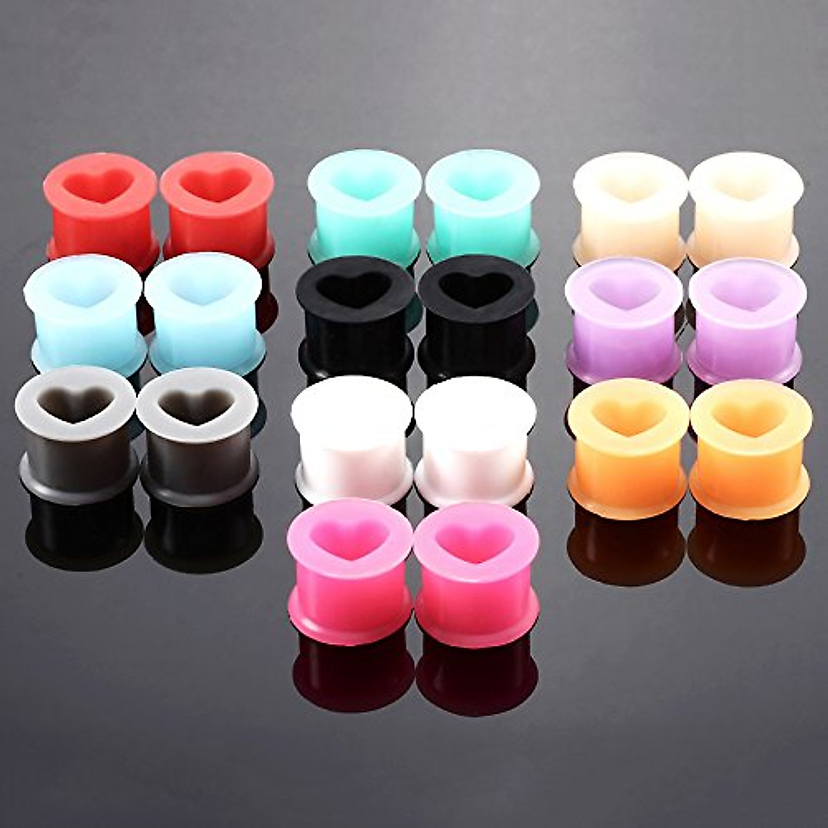 IPINK-20Pcs Heart Soft Flexible Silicone Ear Plugs Double Flared Expander Flesh Tunnels (10 Pairs of 00G(10mm))