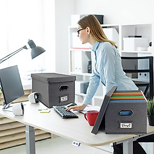 ZICOTO Decorative File Organizer Box Set of 2 - Collapsible Linen Filing Cabinets for Space Saving File Folder Storage - Easy Slide File Crates Store Your Hanging Files In Style