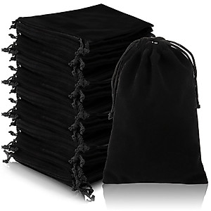 Goaste 50 Pieces Velvet Drawstring Bags, 5×7 Inch Black Jewelry Pouches, Soft Velvet Gift Bags, Velvet Double Drawstring Cloth Bags for Jewelry Bracelet, Headphone, Bead, Gift, Candy, Gadgets