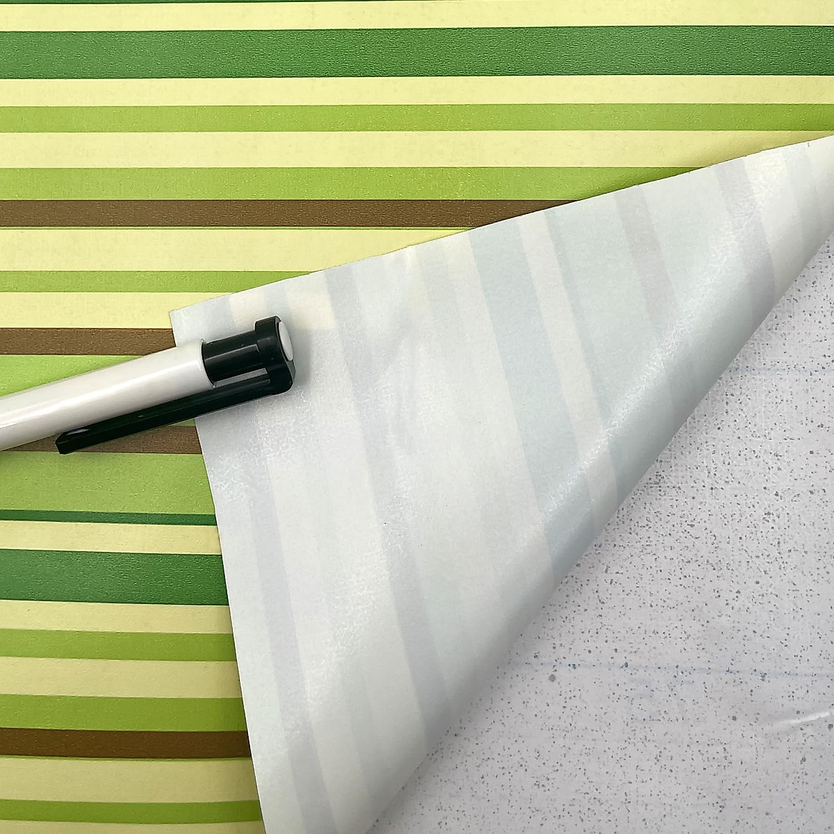 Yifely Peel & Stick Shelf Liner Removable Furniture Paper for Covering Apartment Old Cabinets Drawers, Green Stripes, 17.7 Inch by 9.8 Feet