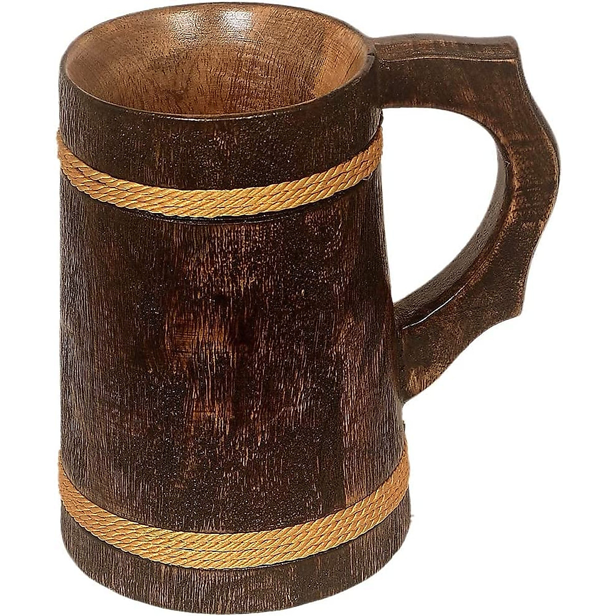 Degidebaar House Wooden Beer Mug with Handle for Home Bar/Café/Pubs/Party (with Melamine PU Waterproof Polish, Brown, 510 ml, Set of 1)