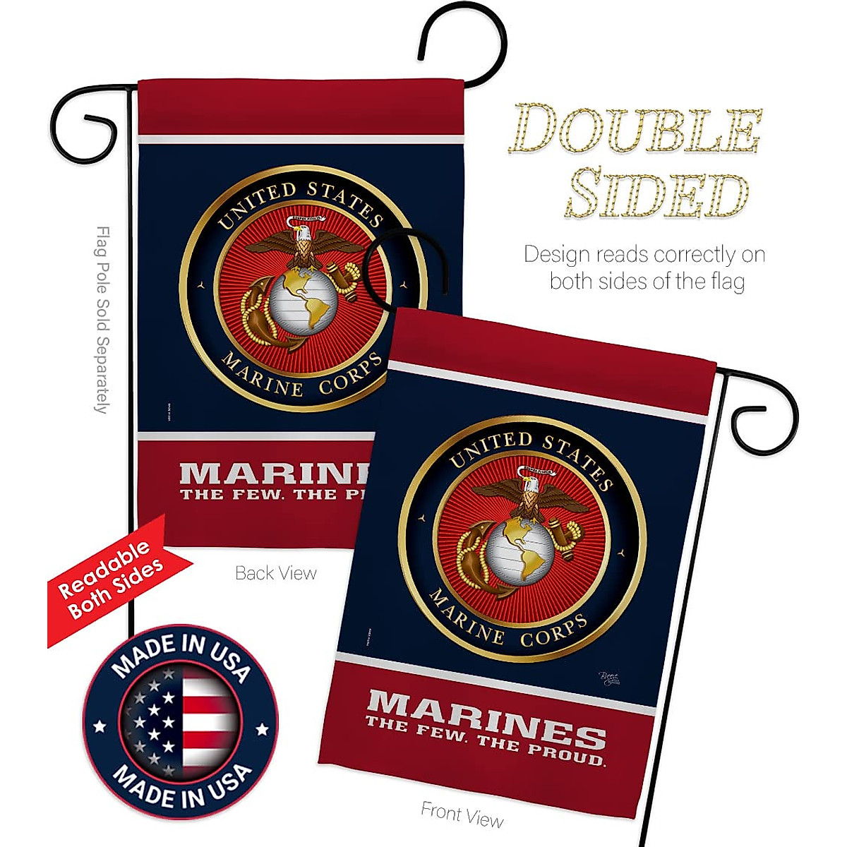 Breeze Decor Proud Marine Corps Garden Flag Set Mailbox Hanger Armed Forces USMC Semper Fi United State American Military Veteran Retire Official House Banner Small Yard Gift Double-Sided, Made In USA