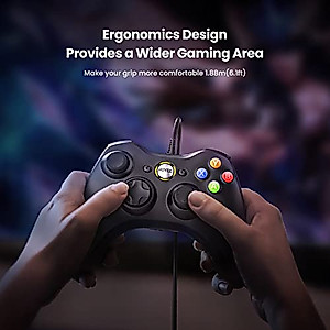 VOYEE PC Controller, Wired Controller Compatible with Microsoft Xbox 360 & Slim/PC Windows 10/8/7, with Upgraded Joystick, Double Shock | Enhanced (Black)