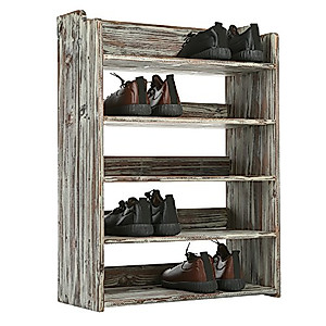 MyGift 5 Tier Rustic Torched Wood Entryway Shoe Rack Storage Shelves, Closet Organizer Shelf