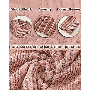 YOURUIKEY Girls Winter Dress Half High Neck Long Sleeve Girl Beige Pink Dresses Teen Girl Clothes Size 7 8 Ruffle Fall Outfit