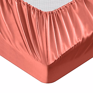 Satin Bed Sheet Set,Extra Soft Deep Pocket Silky Satin Sheet Set with 1 Fitted Sheet +1 Flat Sheet + 2 Pillow Cases(4-Piece Sakura Pink, Twin)