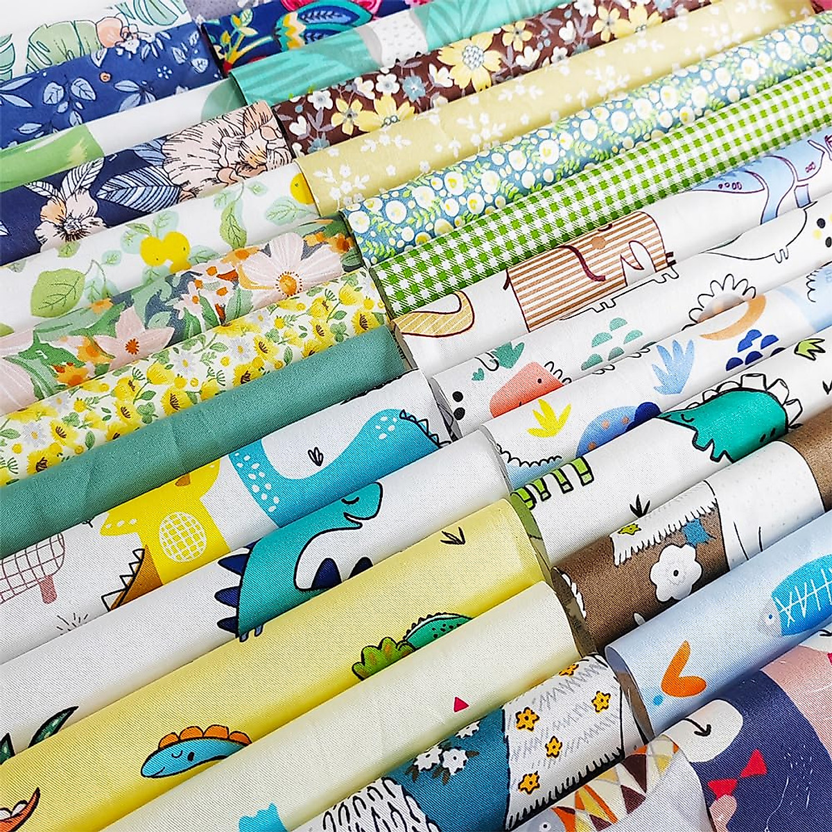 QiMicody 44pcs Cotton 9.8” x 9.8”(25cm x 25cm) Squares Quilting Fabric bundles, Pre-Cut Squares Sheets for Patchwork Sewing Quilting Crafting, No Repeat Patterns.