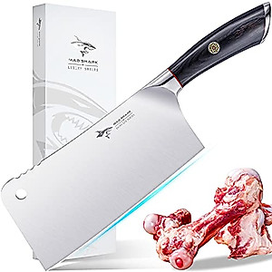 MAD SHARK Meat Cleaver, Professional 7.5 Inch Bone Chopping Butcher Knife with Heavy Duty Blade, German Military Grade Composite Steel, Chinese Chef's Bone Cutting Knife for Home Kitchen & Restaurant