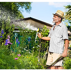 Adimos Hybrid Garden Hose 50 ft x 5/8", Heavy Duty Flexible Lightweight Water Hose 50ft with 10 Function Sprayer Nozzle, 3/4'' Solid Brass Fittings, Ultra Durable, All-weather, Burst 600 PSI