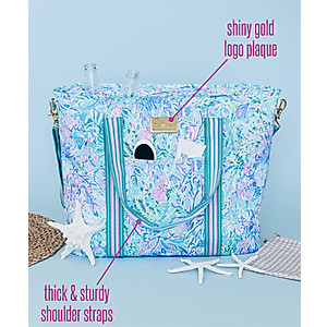 Lilly Pulitzer Picnic and Beach Cooler, Insulated Cooler Bag with Adjustable Shoulder Strap and Zippered Top, Large Soft Cooler for Groceries or Travel, Soleil It On Me