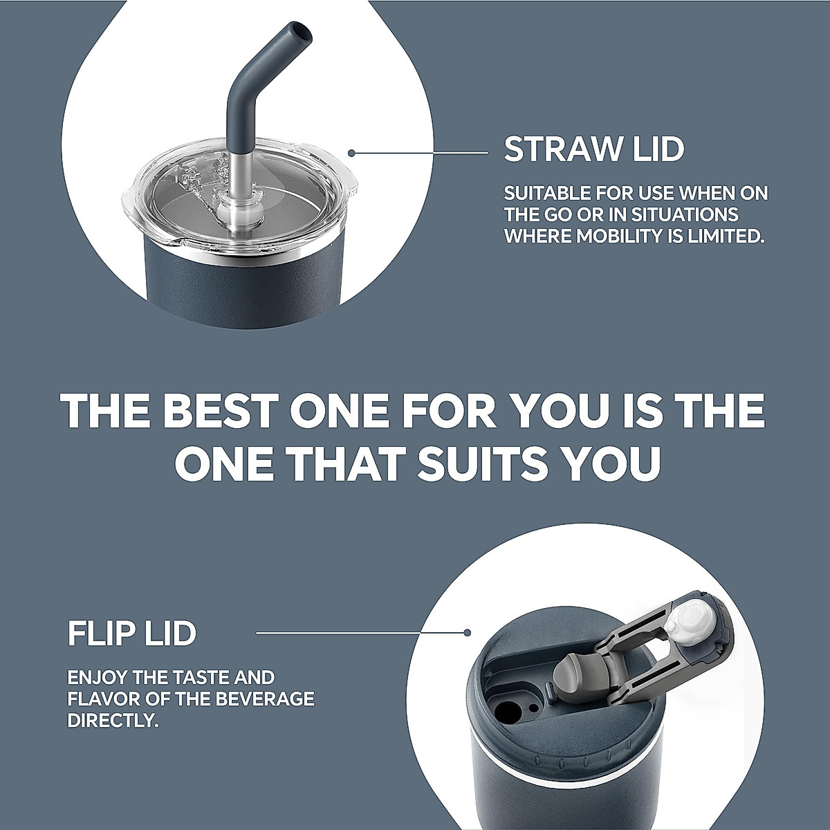 Ideus 14oz Stainless Steel Leak Proof Tumbler, Insulated Coffee Mug with Lid and Straw, Spill Proof Travel Coffee Cup, Double Wall Vacuum Flask for Adult Men and Women, Navy Blue