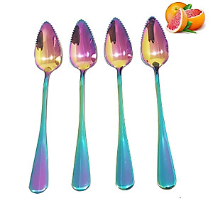 Choary 4 piece colorful Grapefruit Spoons 6.5 inch Metal Stainless Steel Grapefruit Spoons stainless steel spoon for dessert fruit and salad