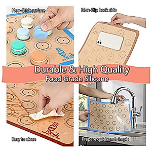 Silicone Baking Mat Macaron - Set of 3 (2 Half Sheet Liners and 1 Quarter Sheet), Non Stick Silicon Cookie Oven Liner For Macaroons, Bake Pans, Pizza, Toaster, Cake and Bread Making (Red,Blue,Gray)