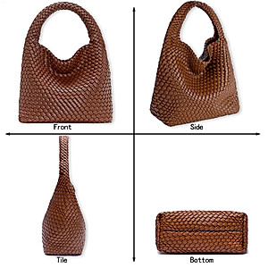 Women Vegan Leather Hand-Woven Tote Handbag Fashion Shoulder Top-handle Bag All-Match Underarm Bag with Purse (Brown)