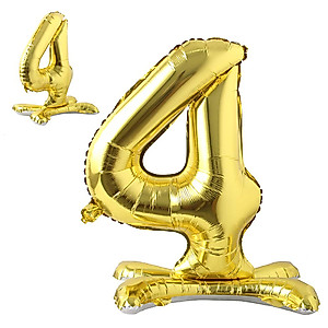 40 inch Standing Letter Balloons Gold Alphabet Number Balloons Foil Mylar Party Wedding Bachelorette Birthday Bridal Shower Graduation Anniversary Celebration Decoration (40 inch Stand Gold 4)