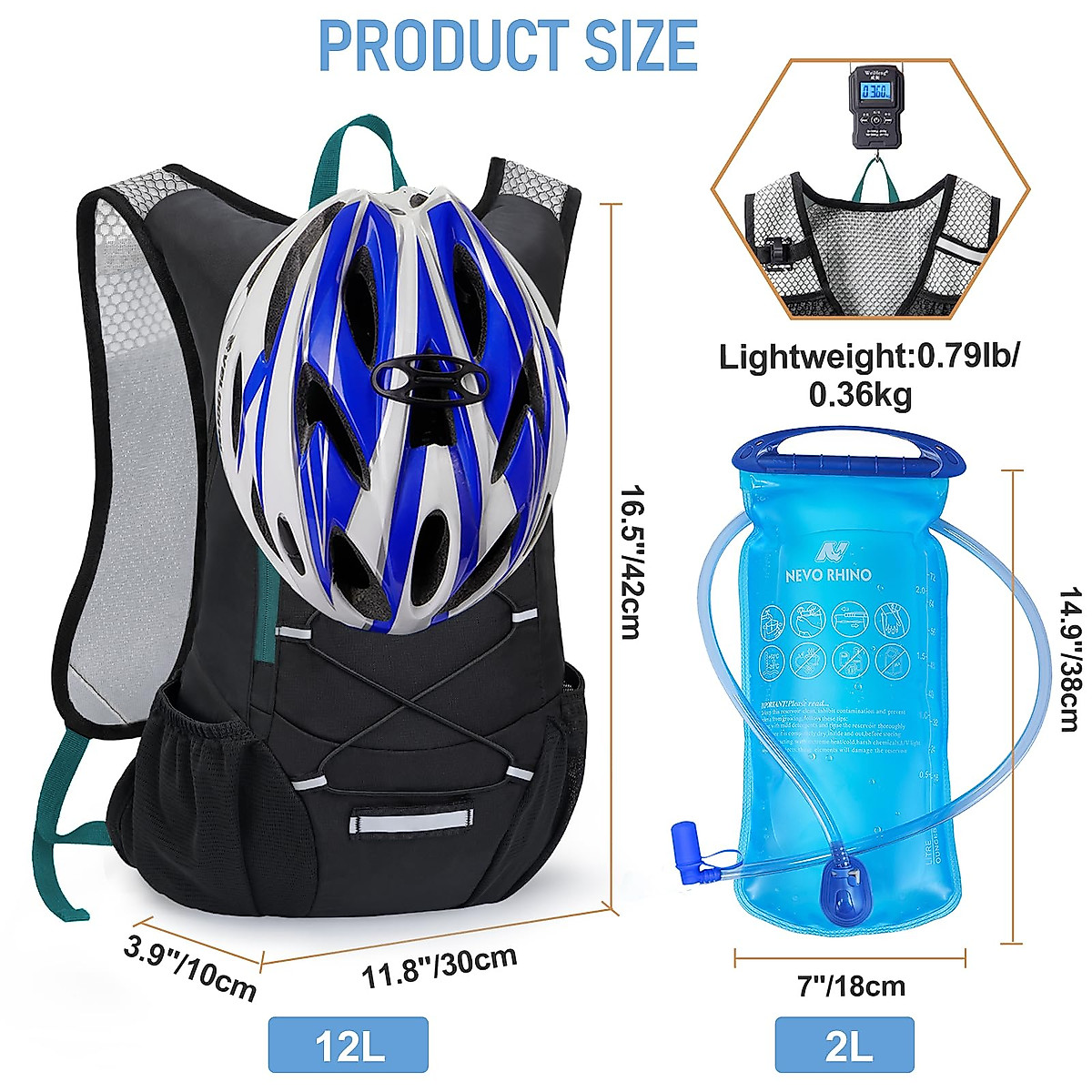 Lightweight Hydration Backpack, Running Backpack with 2L Water Bladder, Hydro Water Daypack for Cycling Hiking Rave for Men Women
