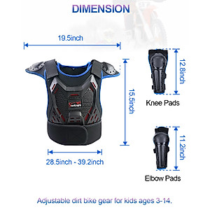 StarknightMT Kids Motorcycle Armor Suit Dirt Bike Gear， Youth Motocross Riding Protector with Knee Elbow Arm Shoulder Protection Pad for Cycling Off-Road Riding Skiing Skating (Blue)