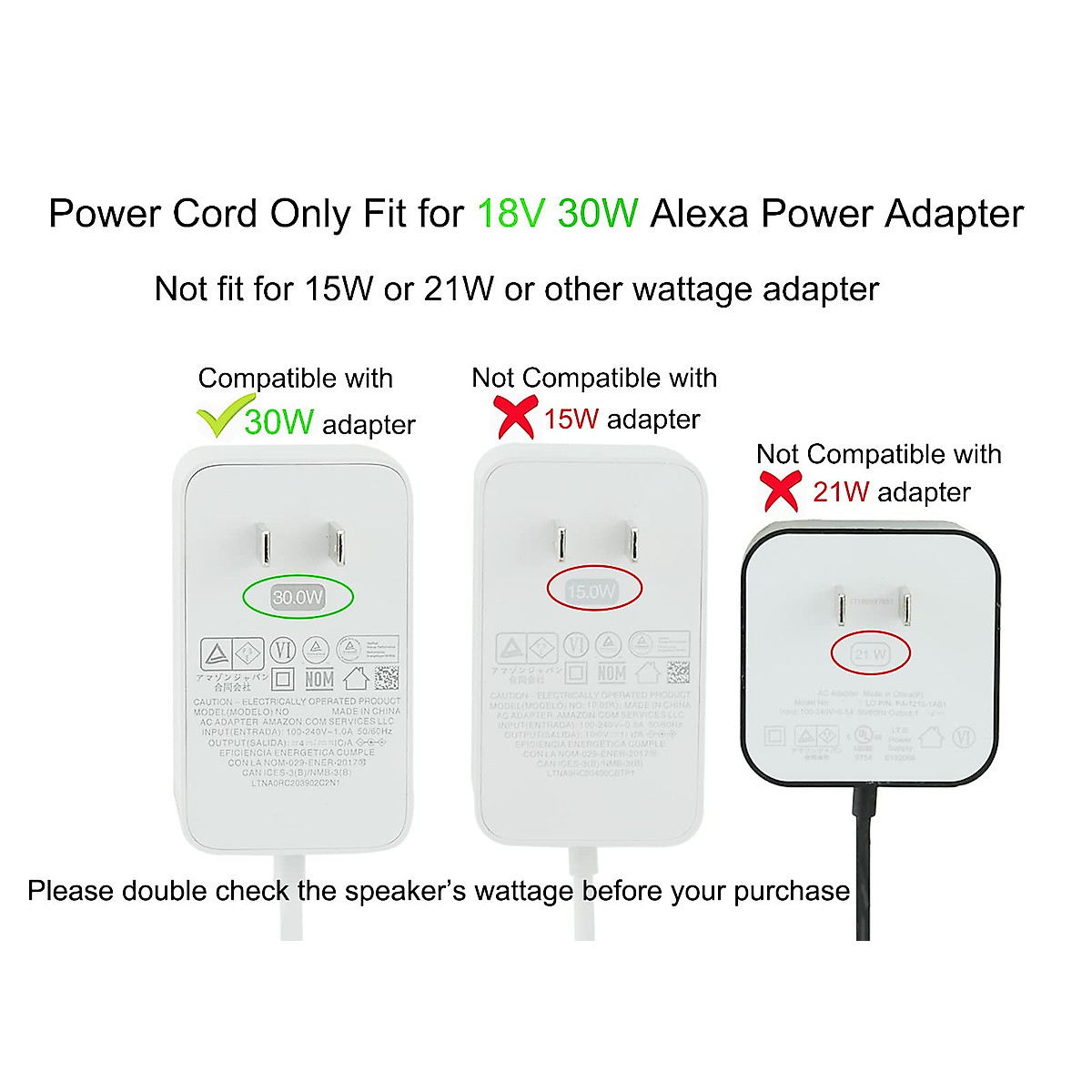LEFXMOPHY C7H6N3 Power Cord Replacement for Show 8 18V 1.67A 30W Adapter, l4s3re 4th / 3rd Gen, Show 10 (3rd Gen), Plus 2nd Gen, Show 2nd Gen K3V1N9 Charger UL White Pluger with 5ft Cable