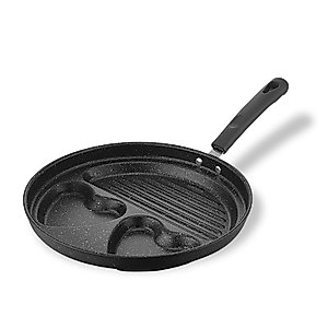 Egg Frying Pan, 3 In 1 Nonstick Egg Steak Pan for Home, Divided Omelette Pan Flat Bottom for Pancakes, Bacon&Sausage,Healthy Coating Cookware Skillet Pan for Gas Stove and Induction Cooker (Black)