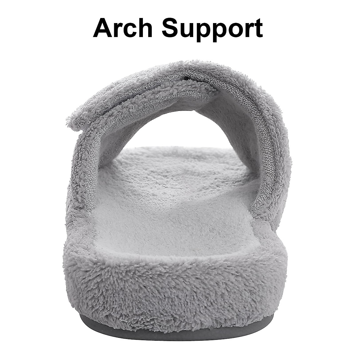 shevalues Summer Arch Support Slippers for Women Adjustable Terry Cloth Fuzzy Indoor Slippers Open Toe House Shoes, Grey 11 Women/9.5 Men