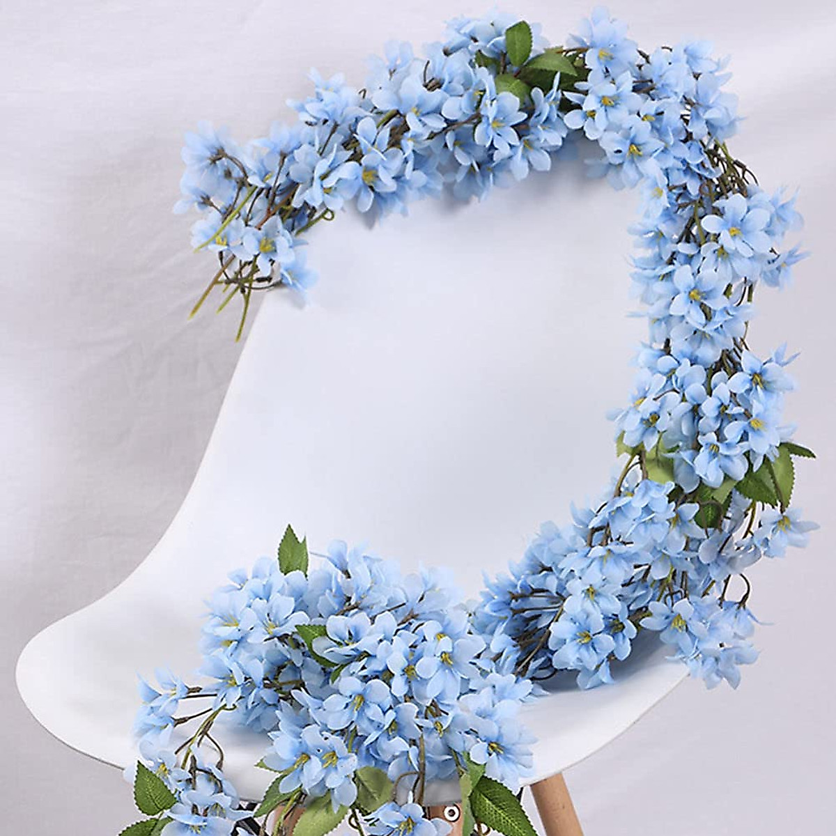 DOITOOL 2pcs Artificial Hydrangea Flower Vine Wisteria Vines Cattleya Flowers Plants for Wedding Party Home Garden Wall Decoration Sky- Blue