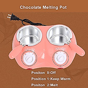 Chocolate Melting Pot Electric Fondue Melter Machine Set with Mold DIY Pink Stainless Steel Plastic Home Candy Chocolate Making Melting Pot Kitchen Tool Double-pot