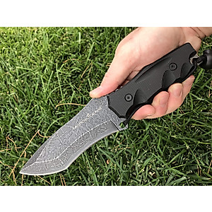 TACTICAL GEARZ TG Targ ST, 9.5" Straight Hunting Knife w/Sheath! Solid 440c Stainless Steel Acid Etched Scimitar Blade! Full Tang w/Black G10 Slab Handle!