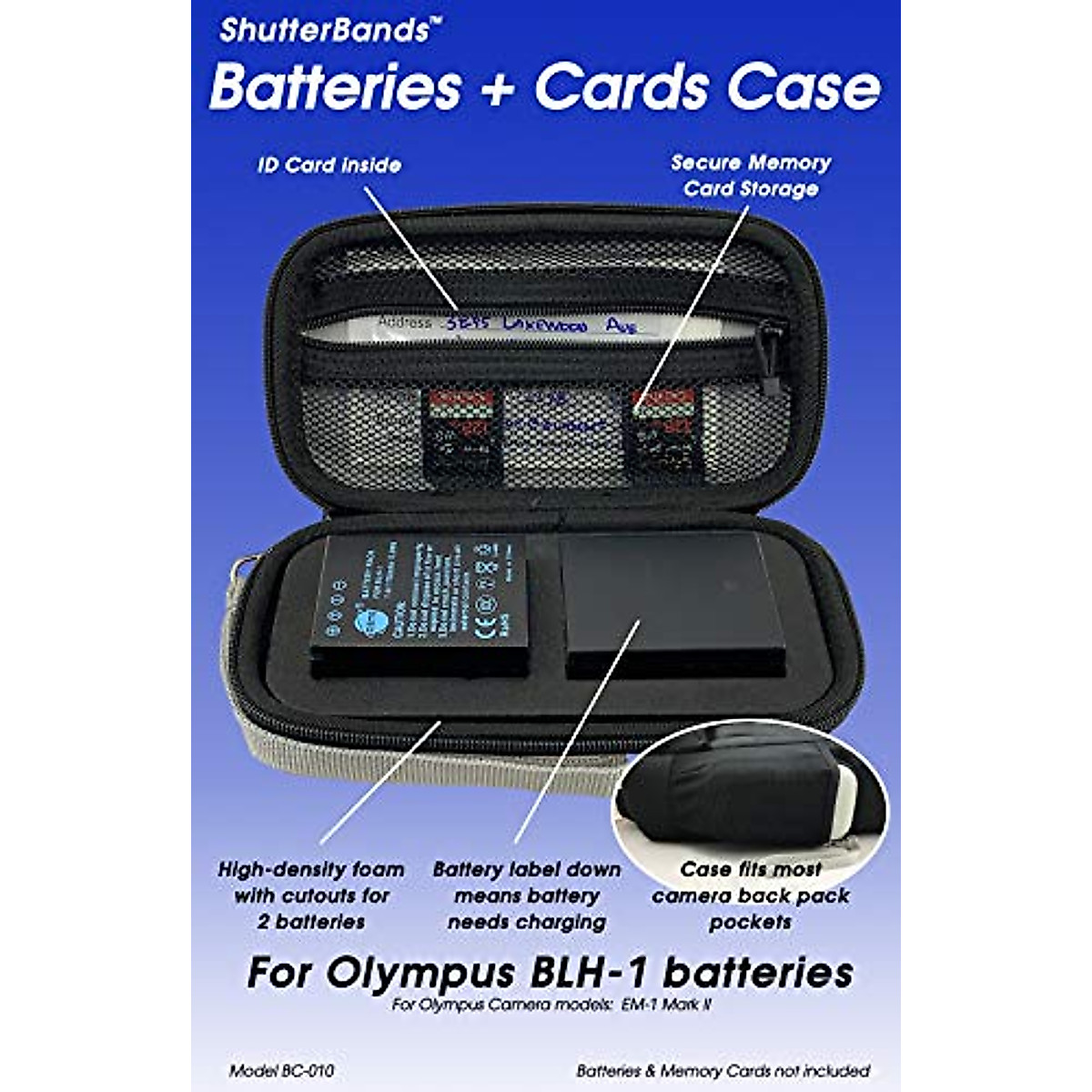 Batteries + Cards Case Compatible with Olympus BLH-1 Batteries (Blue)