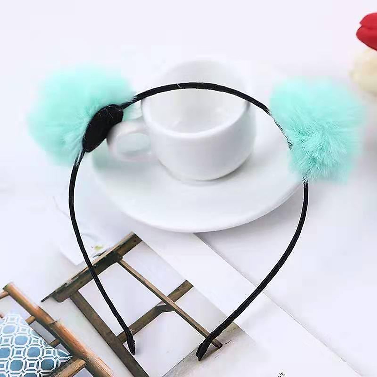 XIZHI 6pcs Pompom Ball Headband Iridescent Fluffy Ball Hair Loop Ear Headband Soft Style Cute Flurry for Kids Girls Boys Costume (Colorful)