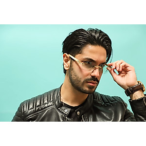 Retro Vintage Style Rimless Clear Lens Sunglasses for Women & Men Luxury Glasses Fashion Crystal Wood Eyewear Shades (Gold Marble/Clear Tint)