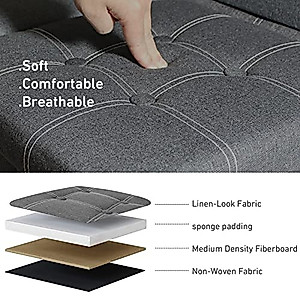 Mrcrypos Storage Ottoman Cube 15 Inch Dark Gray Storage Ottoman Linen Fabric Folding Small Ottoman Footrest Seat Suitable for Living Room Bedroom 15"x15"x15"