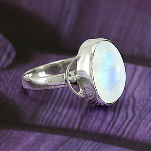 TISHAVI 7.91Cts Moonstone Ring Size 8 For Women, White Stone June Birthstone Jewelry Silver Women'S Day Gifts For Mom Wife Sister