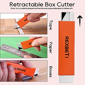 REXBETI 12 Pack Box Cutter, Retractable Cardboard Cutter, Handy Box Opener, More Sharp Single Edge Razor Blade Box Cutter Set for Packages Papers and Boxes, Antirust Utility Knife