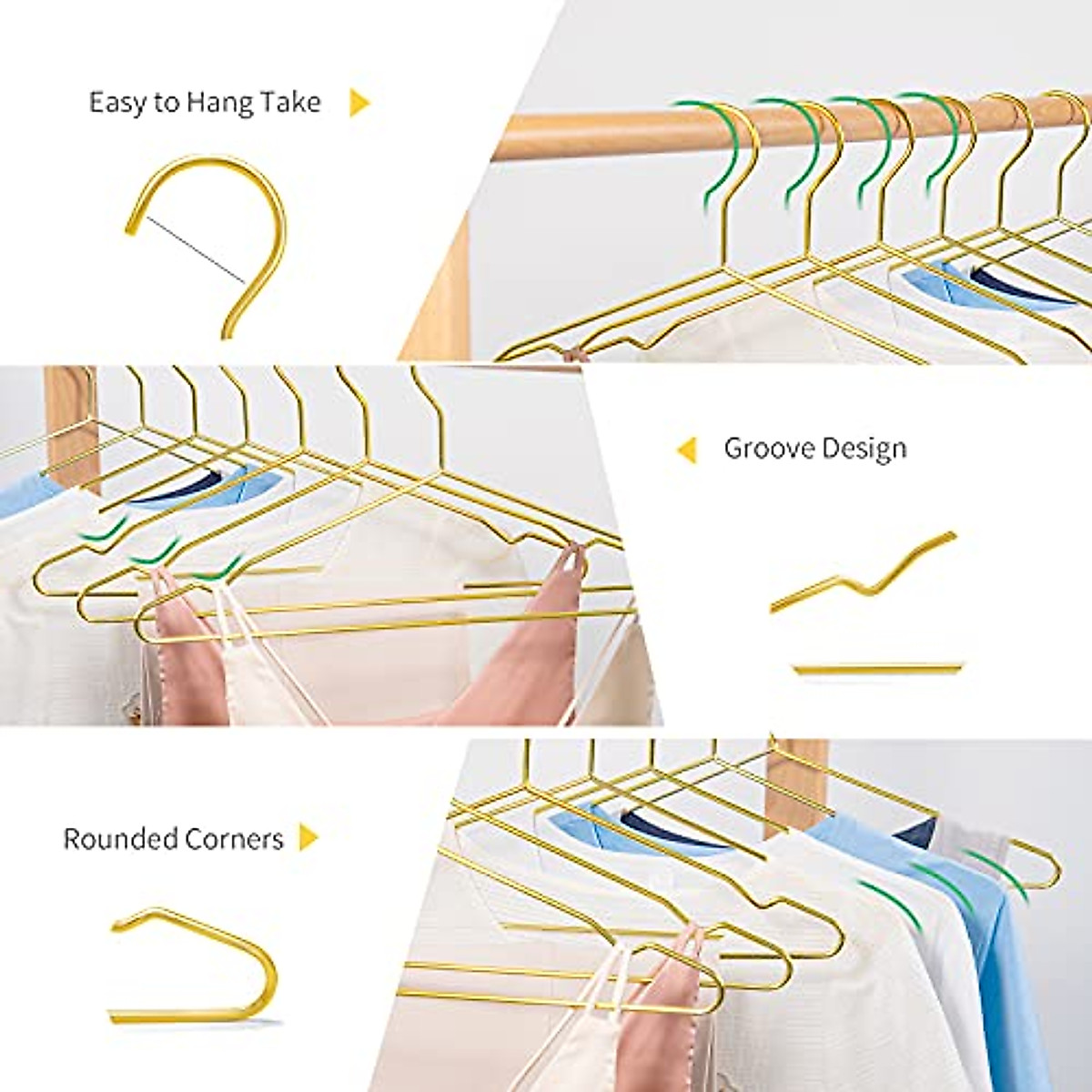 Nature Smile 17 Inches Shiny Gold Metal Clothes Hanger, Coat Hanger, Suit Hanger, Dress Hanger with Big Notches Pack of 10,Gold