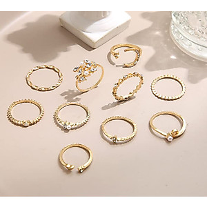 YYDSVOVO 9/15/22PCS Knuckle Stacking Rings Set for Women Vintage Rhinestone Finger Statement Ring Sets Simple Carved Stackable Ring (gold 1)