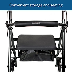 McKesson Rollator Walker with Seat and Wheels, Lightweight, Aluminum, 300 lbs Weight Capacity, Black, 1 Count